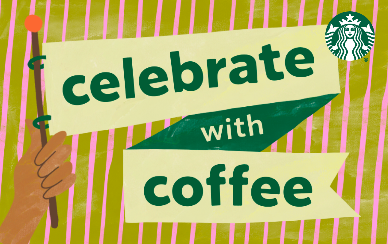 Gift card image: Celebrate with Coffee is written on a light green ...