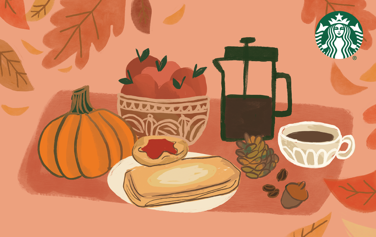 Gift card image: A picnic of fall items sits on an orange blanket in ...