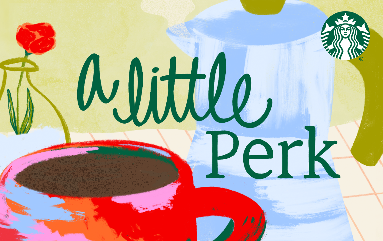 Gift card image: A little perk is written in front of a watercolor ...